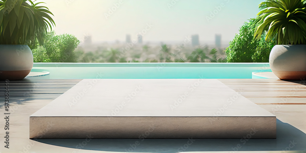 Empty poolside surface with summer travel hotel swimming pool ...