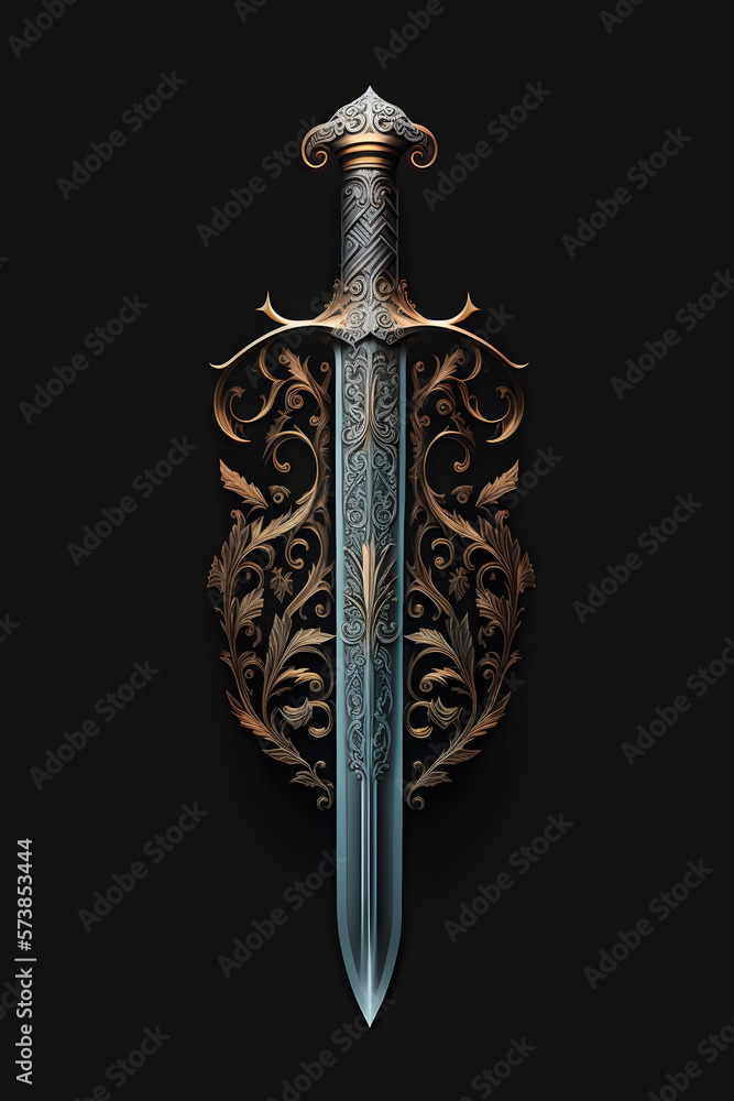 Medieval sword and scabbard. Fantasy golden sword with long blade ...