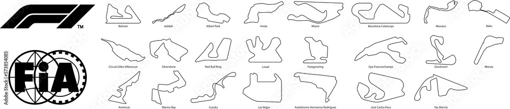 F1 Formula 1 logo. Season 2023. Circuits Stock Photo | Adobe Stock