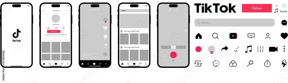 Tiktok. Tiktok mobile App interface template on Apple Iphone mockup ...