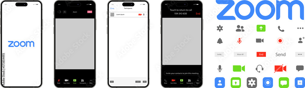 Zoom. App interface template on Apple Iphone mockup. Zoom Video ...