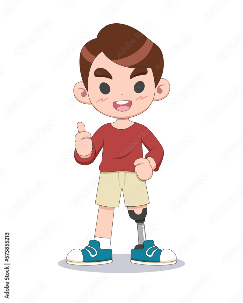 Cute style disabled person with a prosthetic leg thumbs up cartoon ...