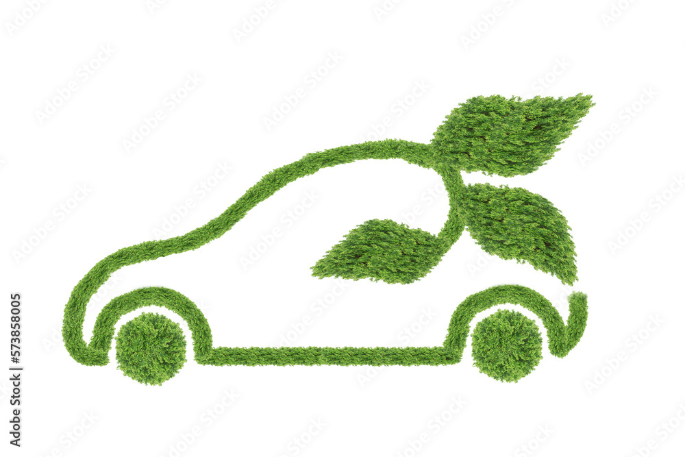 car of green leaves on white background. eco car concept. The concept ...