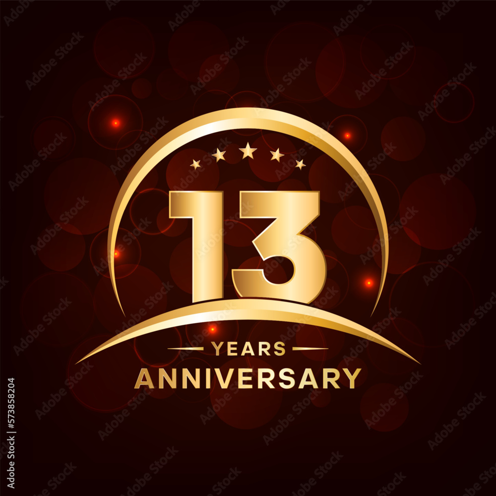 13th Anniversary. Anniversary logo design with golden number and text ...