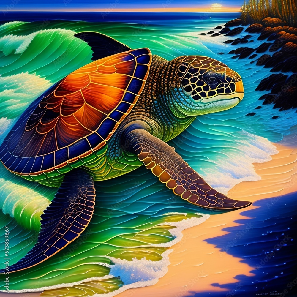 Leatherback sea turtle on the beach, created with Generative AI ...