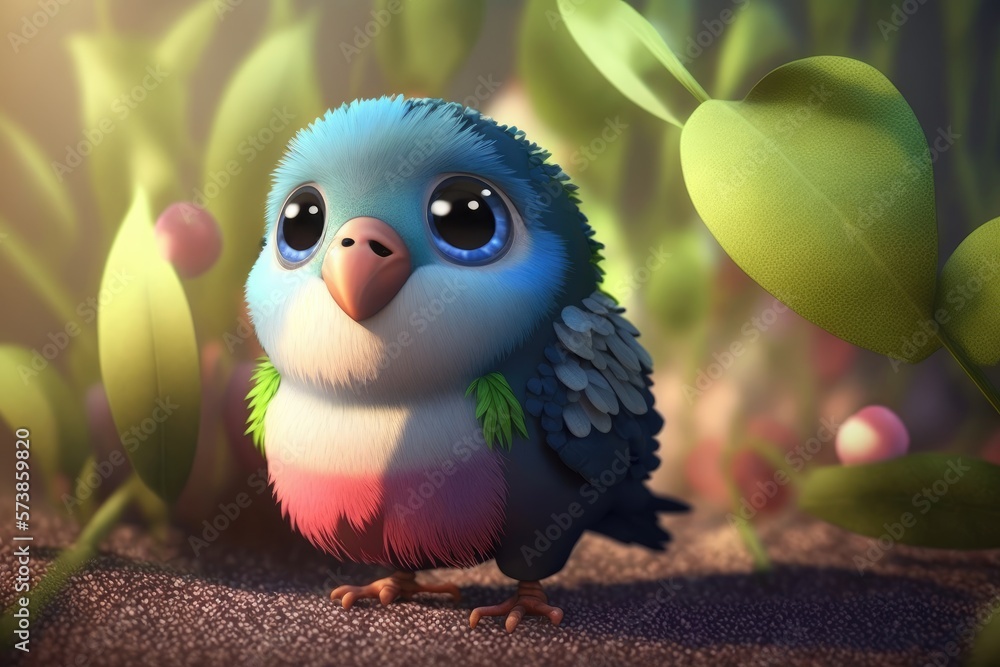 a cute adorable bird sparrow character stands in nature in the style of ...