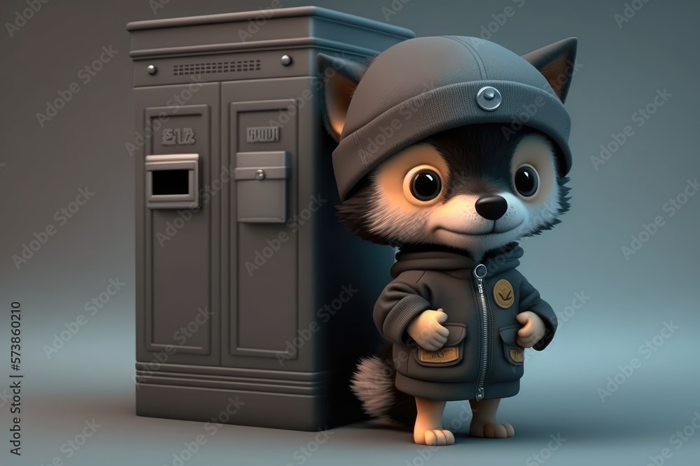 a cute adorable thief fox character stands in nature in the style of ...