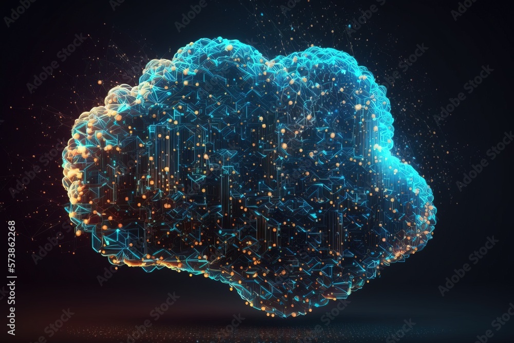 A computer generated image of a brain in blue and orange colors with a ...