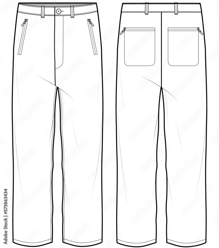 mens chino pant with zipper pockets fashion flat sketch vector ...