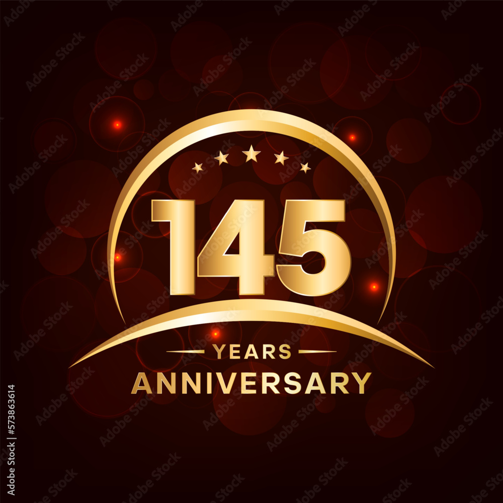 145th Anniversary. Anniversary logo design with golden number and text ...