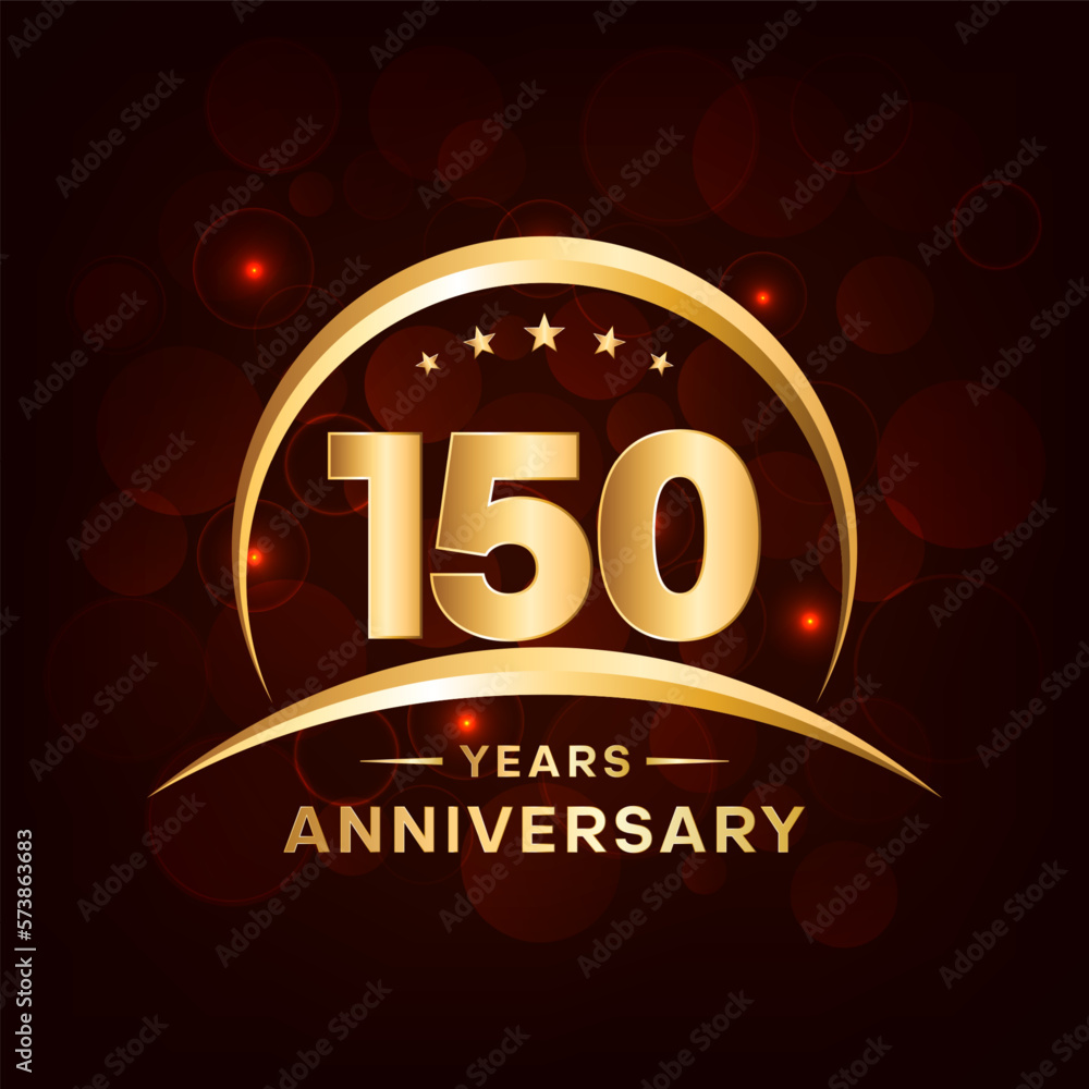 150th Anniversary. Anniversary logo design with golden number and text ...