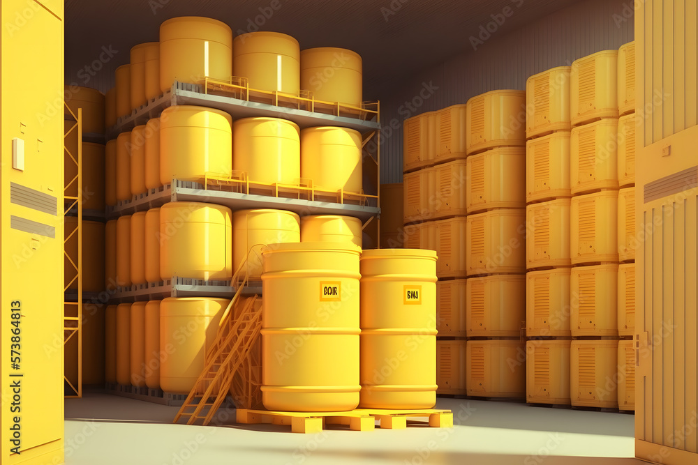 Radioactive waste in barrels, nuclear waste repository. Neural network ...