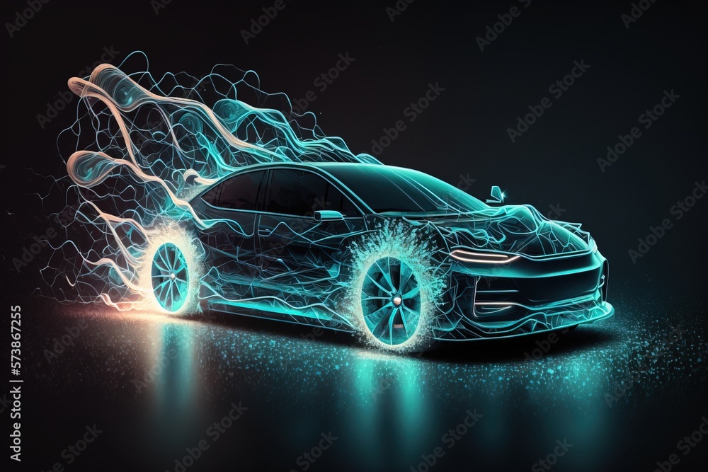 A car with a futuristic design on it's hood and wheels with a blue ...