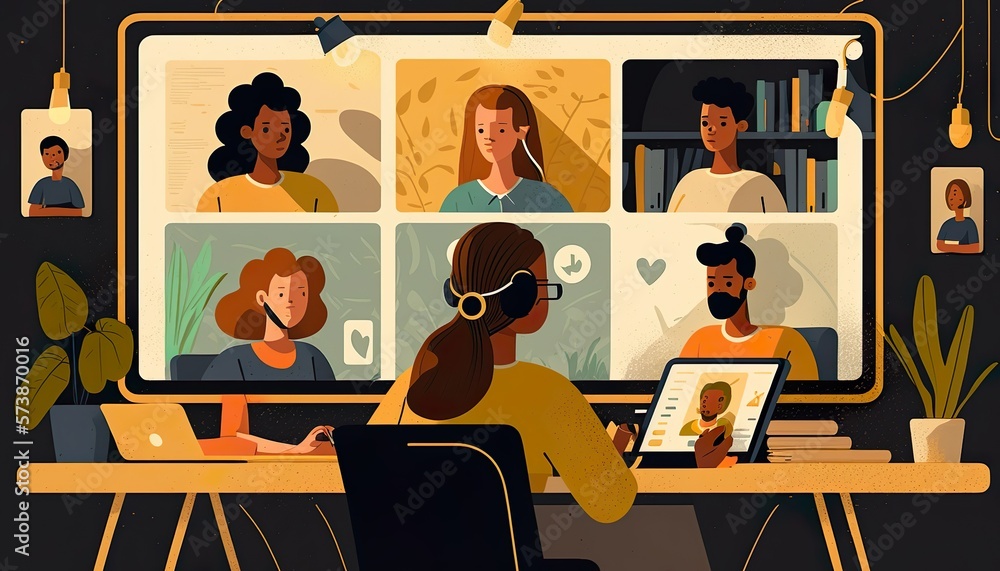 People working on a computer with Colleagues discuss work tasks in a ...