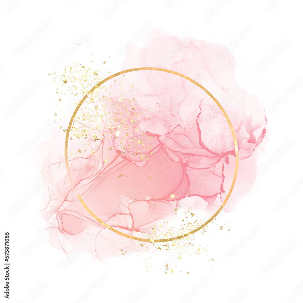 Pastel rose or pink watercolor brush stroke splash with luxury golden ...