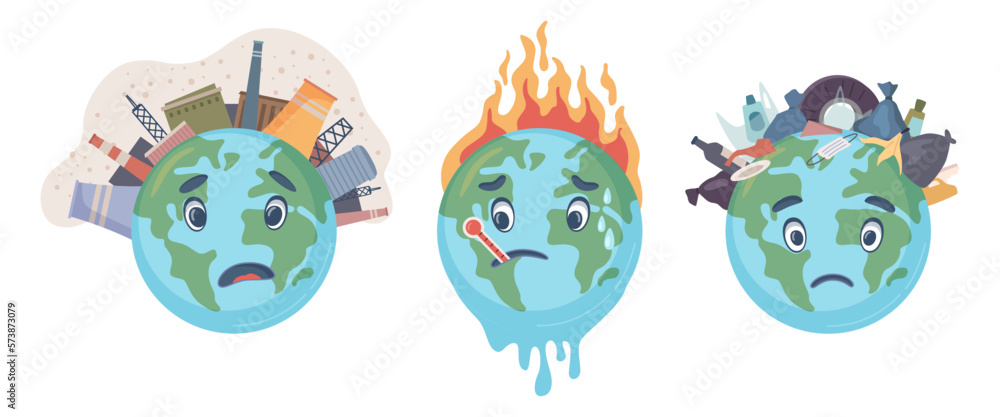 Contamination and pollution of planet earth. Isolated planets suffering ...