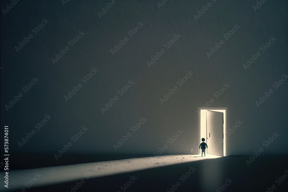 A person standing in a doorway with a light coming through it in a dark ...