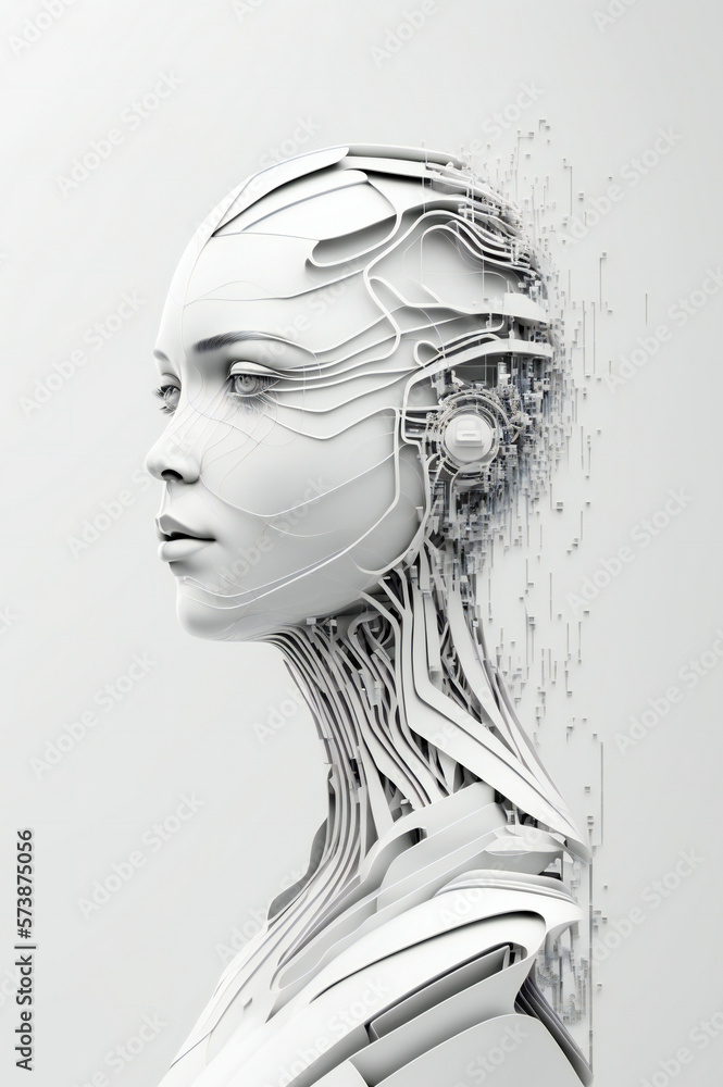 White human android portrait. Artificial intelligence learning concept ...