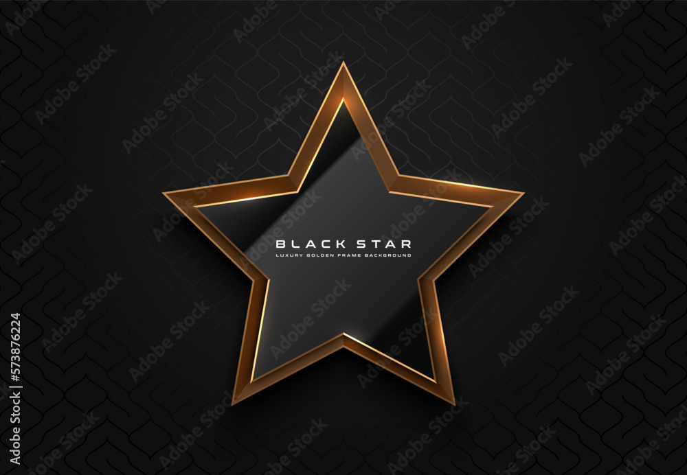 Gold edge glossy black star shape logo frame. Luxury frame, golden rim ...