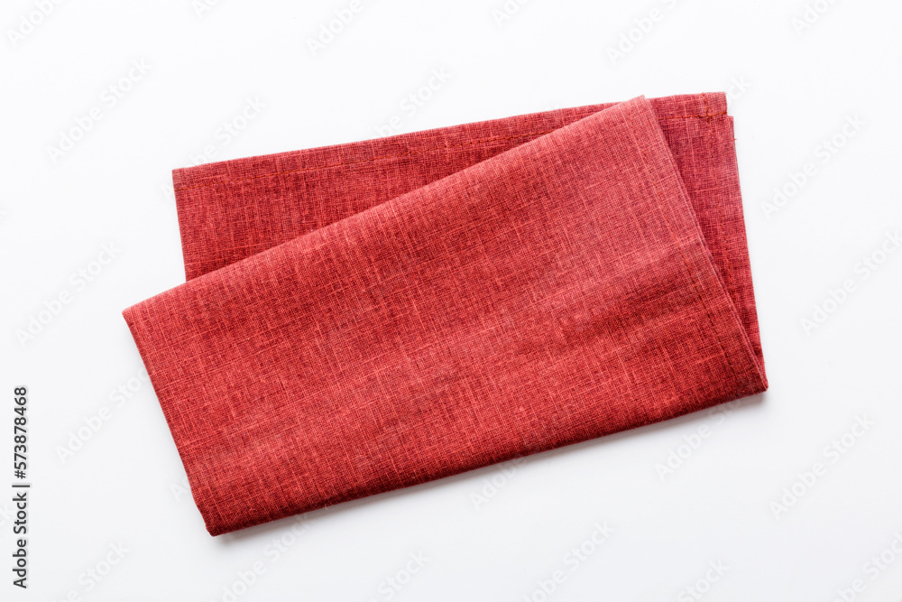 top view with red empty kitchen napkin isolated on table background ...