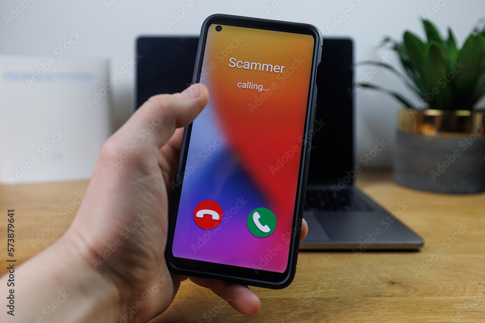 Phone call from scammer. Incoming scam call concept Stock Photo | Adobe ...