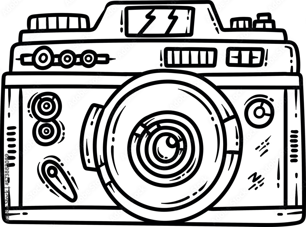 Summer Camera Line Art Coloring Page for Adult Stock Vector | Adobe Stock