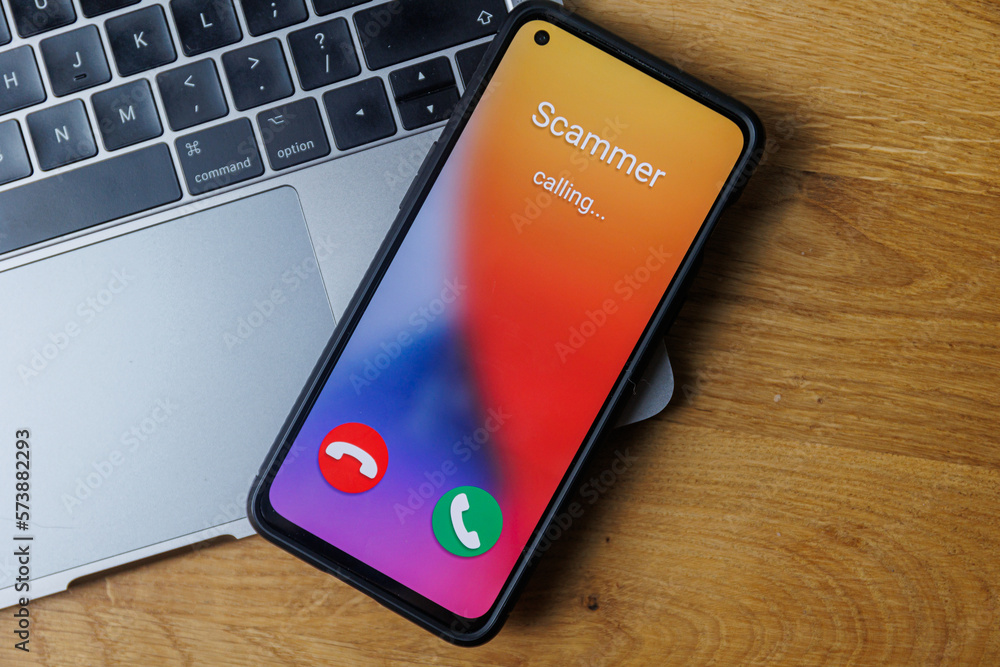 Phone call from scammer. Incoming scam call concept Stock Photo | Adobe ...