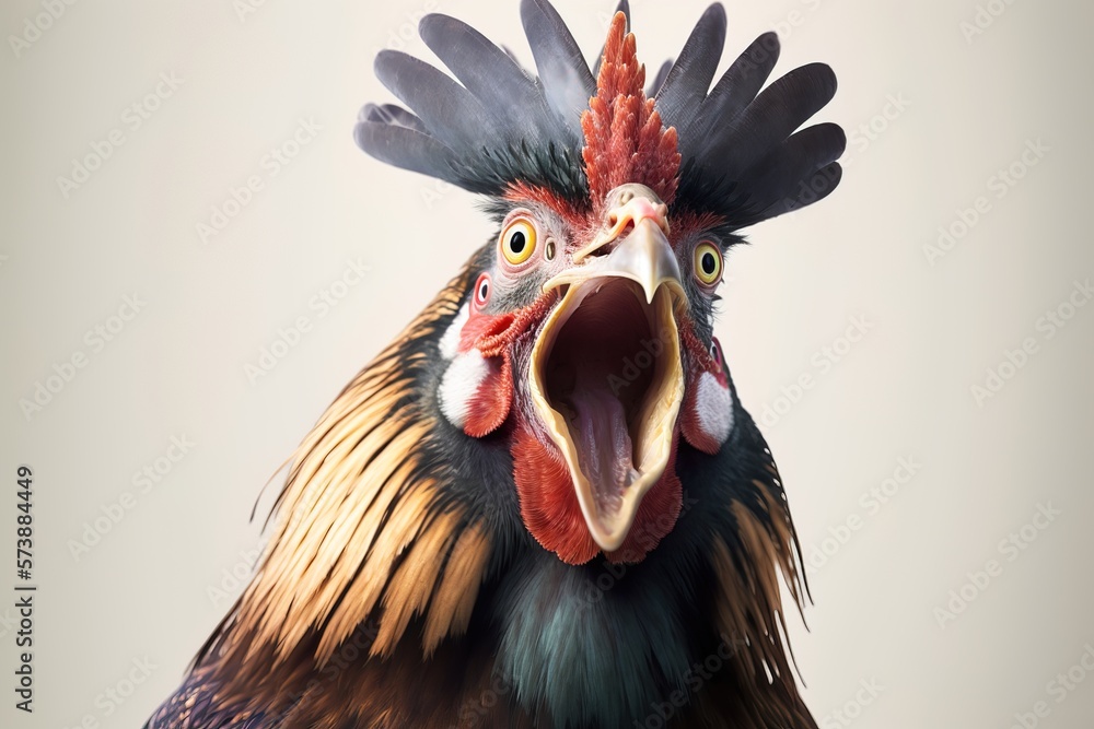 A close up of a rooster with a very large beak and a very colorful head ...