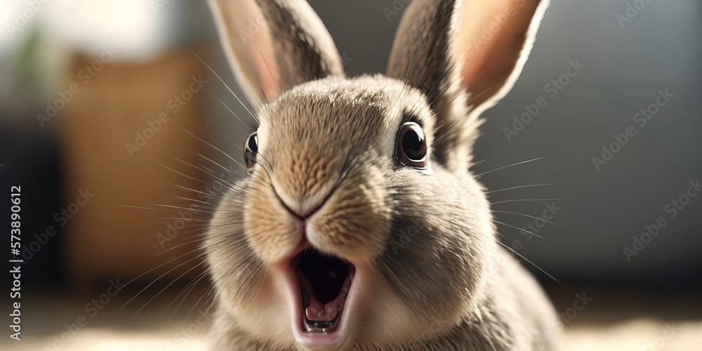 A rabbit is making a funny face with its mouth open and it's mouth wide ...