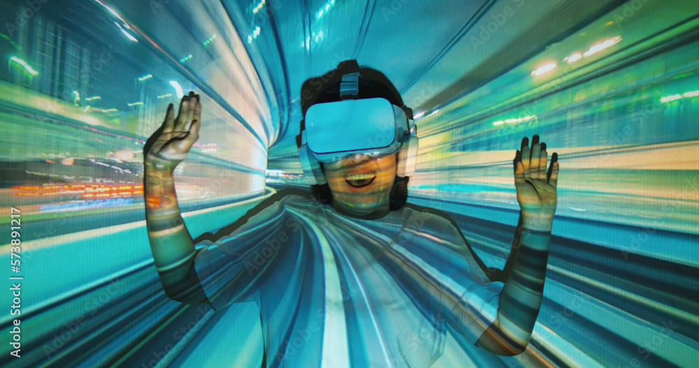 Point of view cyber tour game asia people enjoy hobby wear VR goggle ...