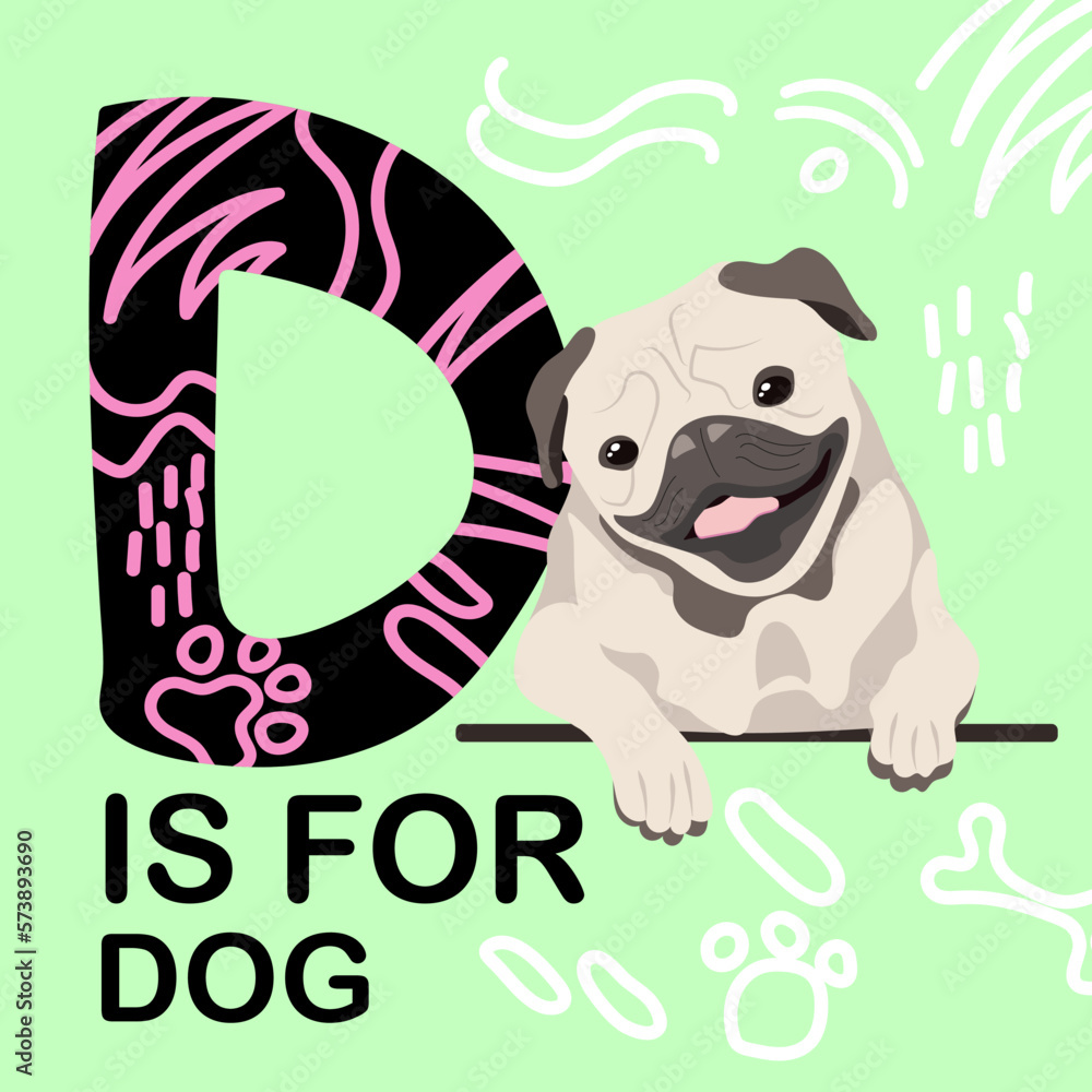 Cute children zoo animal alphabet D letter of Dog for kids learning ...