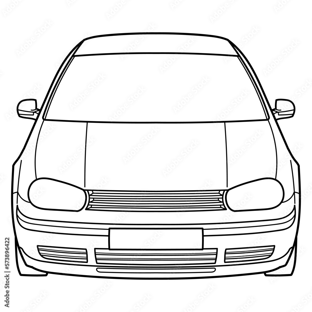 Outline drawing of a hatchback car from side view. Classic style ...