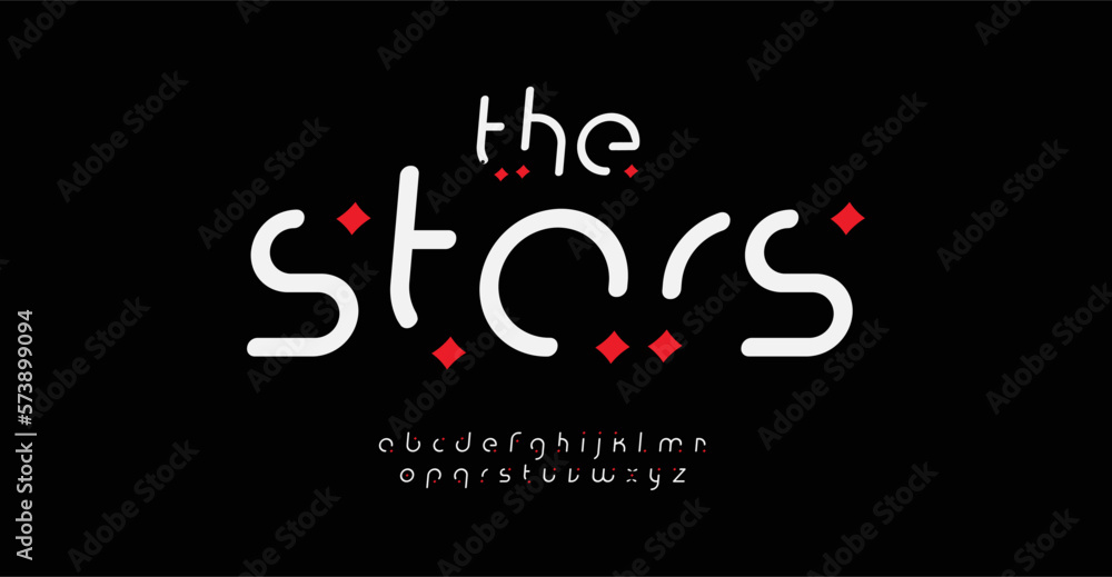 Digital data tech alphabet, stars sans serif round letters, minimalist ...
