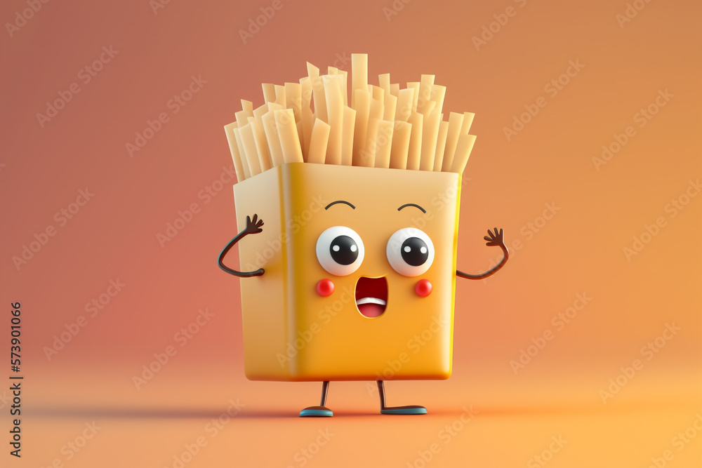 3D render cute and happy fried fries cartoon character. Generative AI ...