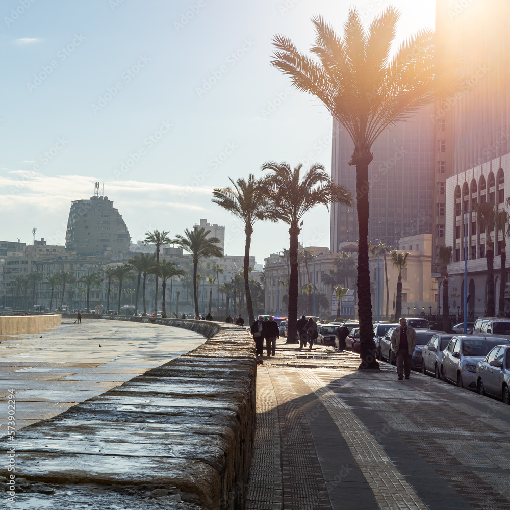 Corniche of Alexandria, the seconds largest city in Egypt. Traditional ...
