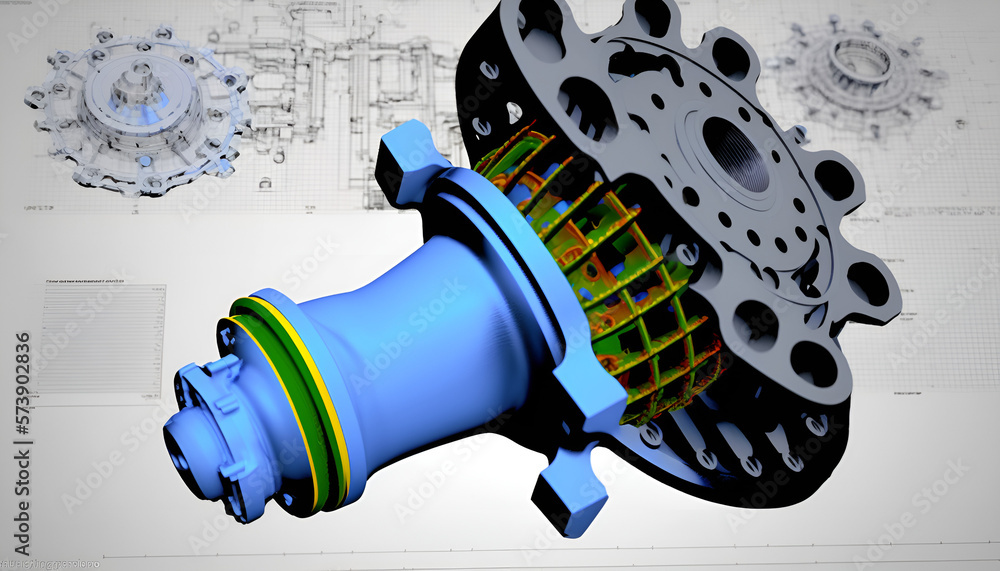 finite element analysis, 3D Illustration. Von Mises stress isometric ...