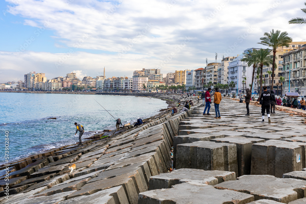 Corniche of Alexandria, the seconds largest city in Egypt. Traditional ...