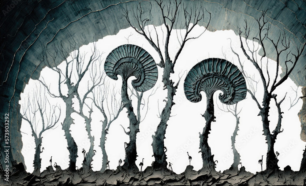 Unnerving, bizarre forest in limbo - surreal negative space and plants ...