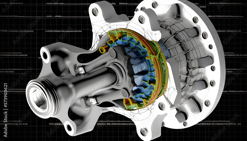 finite element analysis, 3D Illustration. Von Mises stress isometric ...