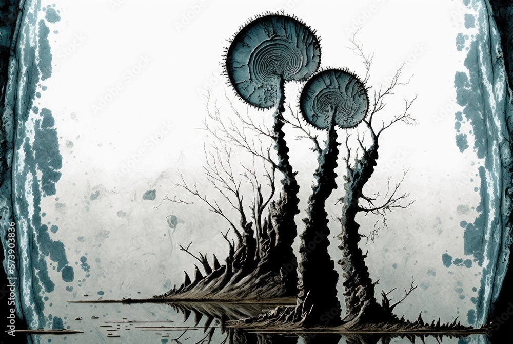 Unnerving, bizarre forest in limbo - surreal negative space and plants ...