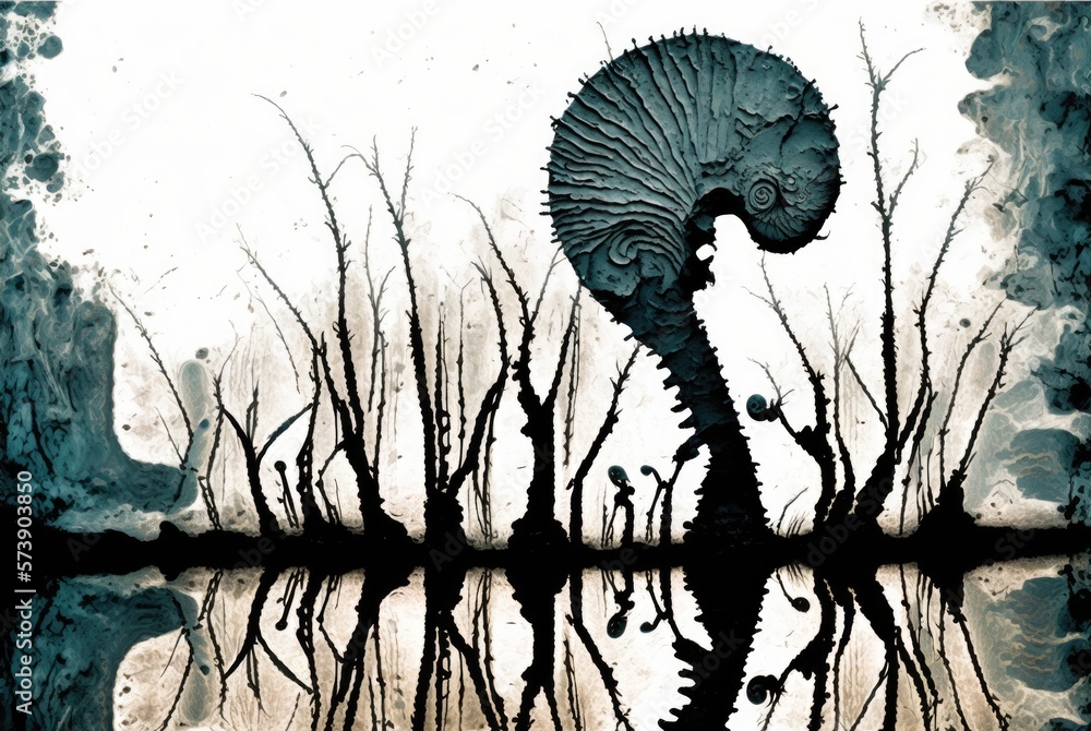 Unnerving, bizarre forest in limbo - surreal negative space and plants ...