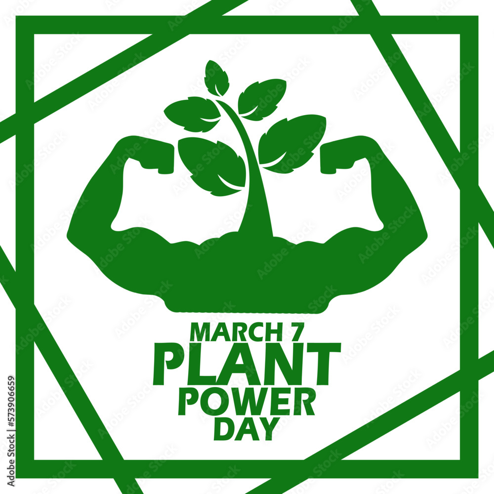 Illustration of a plant with muscular arms and bold text in a frame on ...