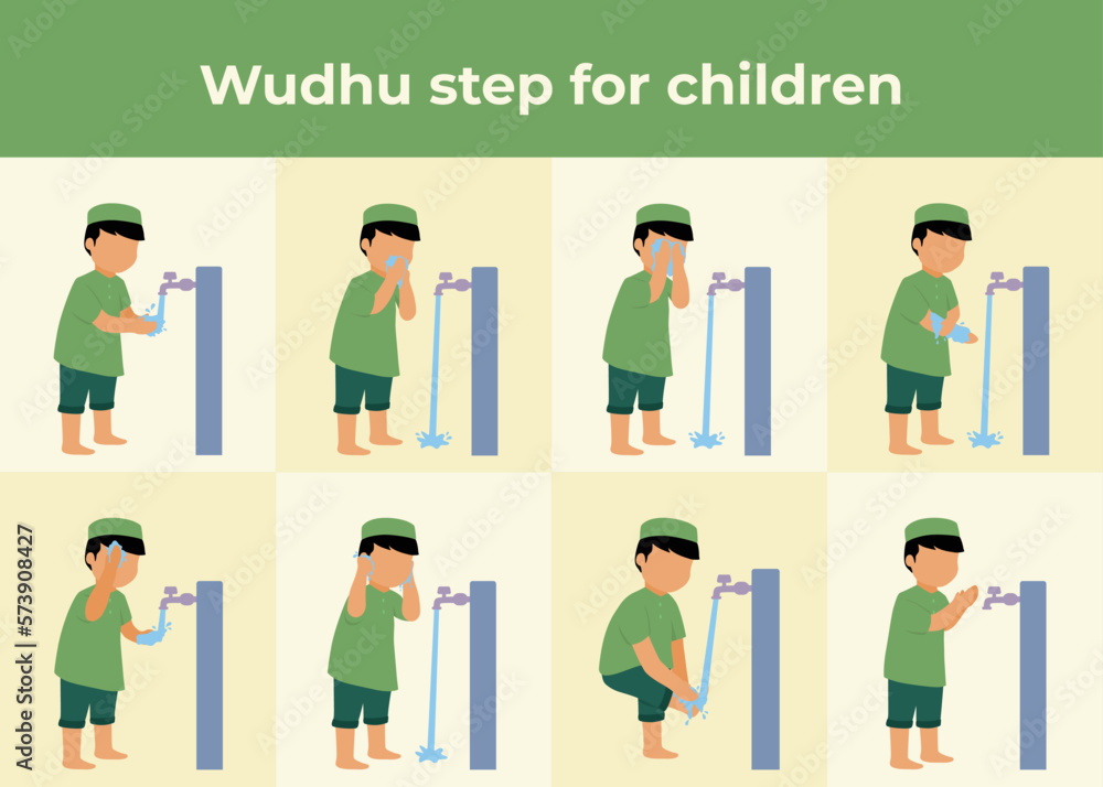 Ablution wudhu steps for children set collection vector illustration ...