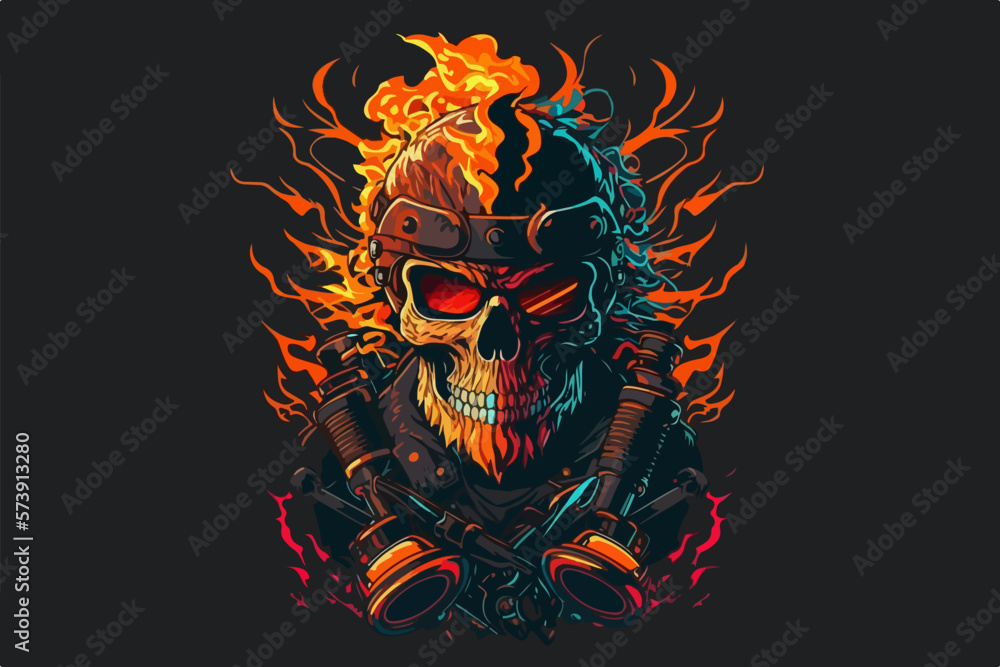 Vector skull flame rider art for t-shirt and other Stock Vector | Adobe ...