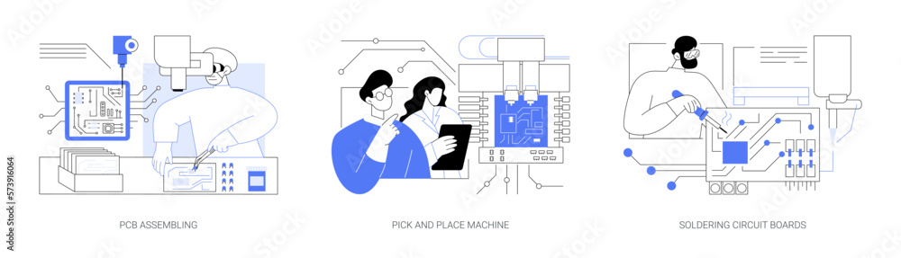 Electronic devices manufacturing abstract concept vector illustrations ...