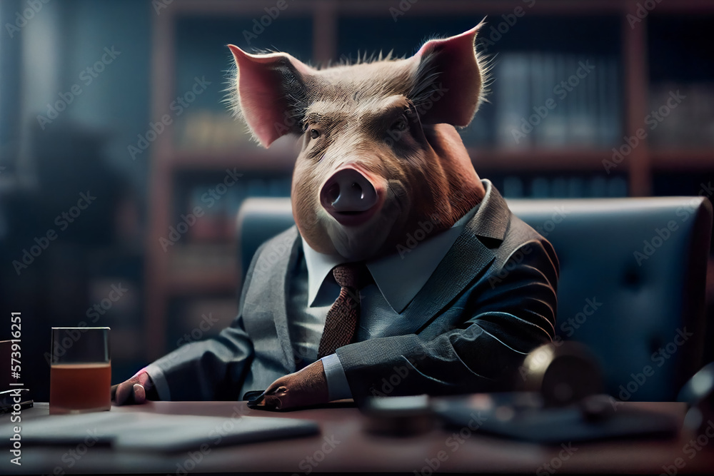 Professional Pig in Corporate Clothing in an Office. Executive Porcine ...