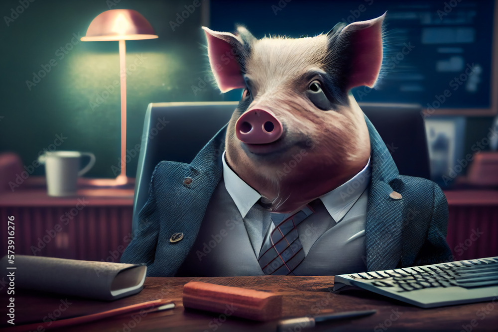 Professional Pig in Corporate Clothing in an Office. Executive Porcine ...