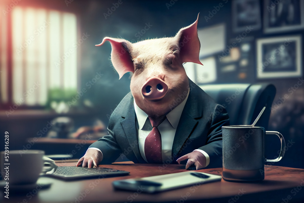 Professional Pig in Corporate Clothing in an Office. Executive Porcine ...