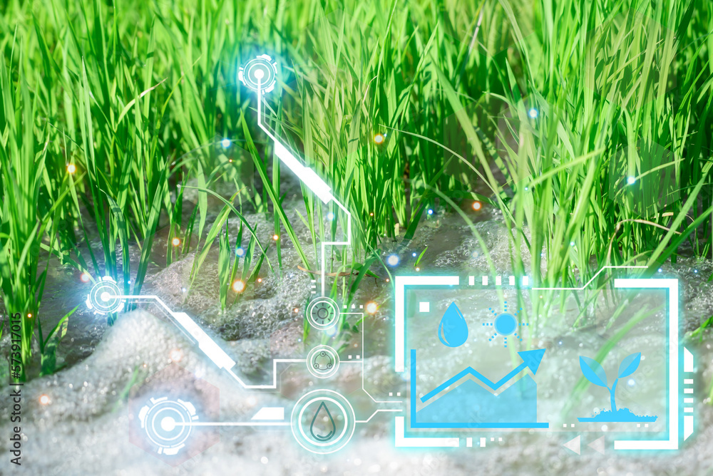 Smart farm digital icon and futuristic AI data infographic of Watering ...