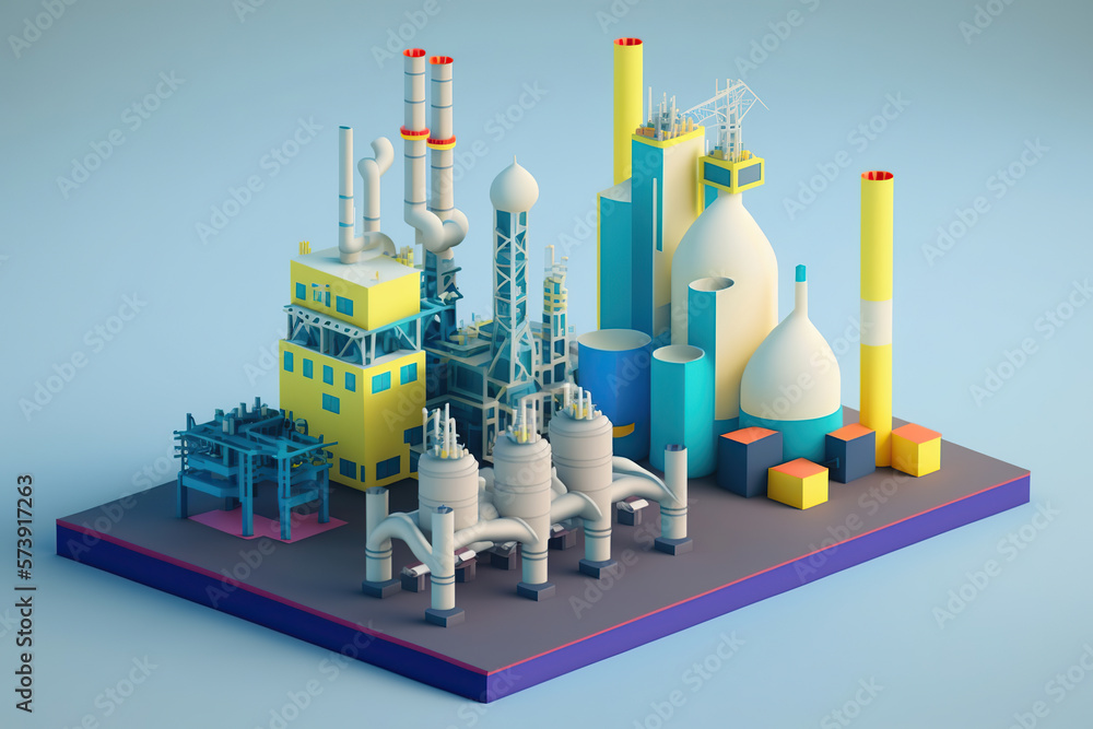 Low poly of oil refinery facility in isometric format with crude oil ...